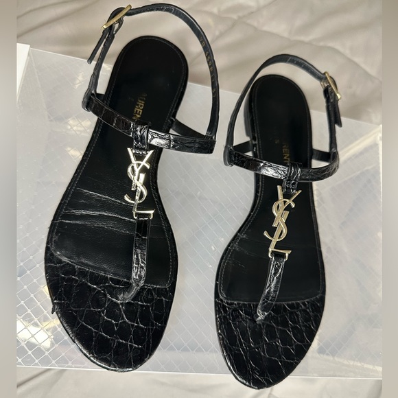 Yves Saint Laurent | Shoes | Ysl Cassandra Sandals In Crocodileembossed ...